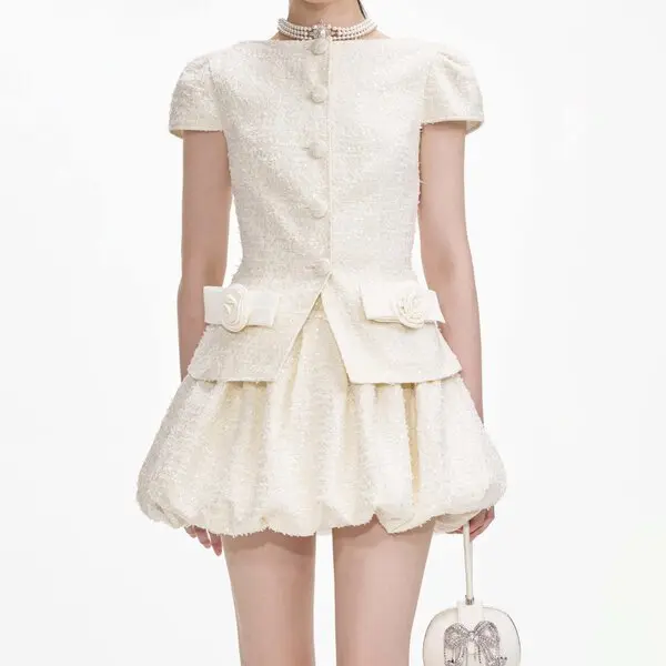 SELF-PORTRAIT Boucle Bow Detail Mini Dress
