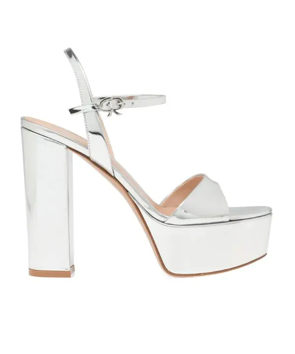 GIANVITO ROSSI Marlena Metallic Leather Platform Sandals - Silver