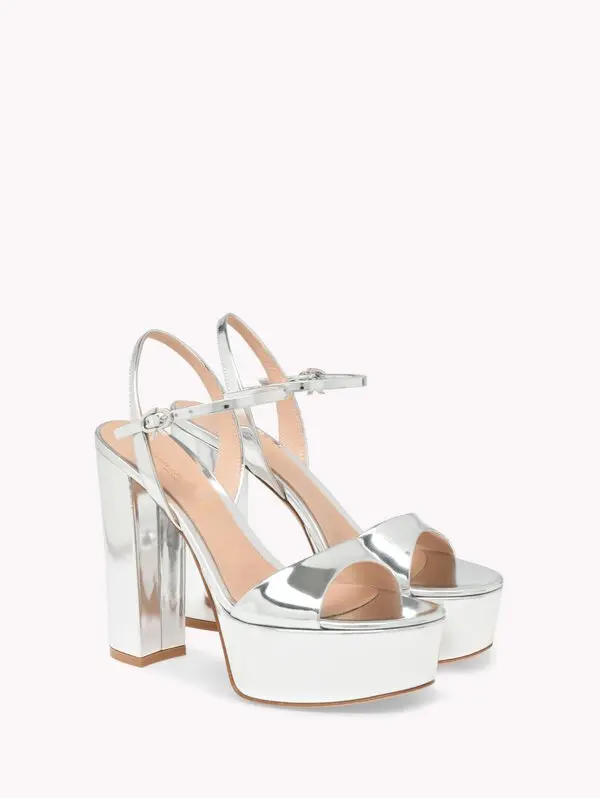 GIANVITO ROSSI Marlena Metallic Leather Platform Sandals - Silver