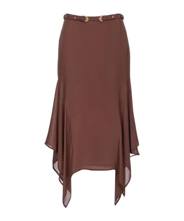 Pinko Flowing Asymmetrical Hem Skirt With Belt Detail - Red