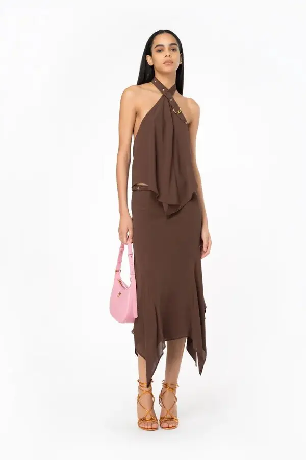 Pinko Flowing Asymmetrical Hem Skirt With Belt Detail