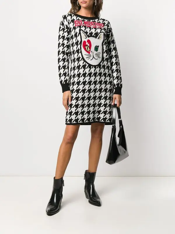 Moschino Jacquard Knit Dress With Cat Motif