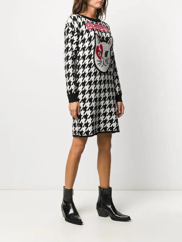 Moschino Jacquard Knit Dress With Cat Motif