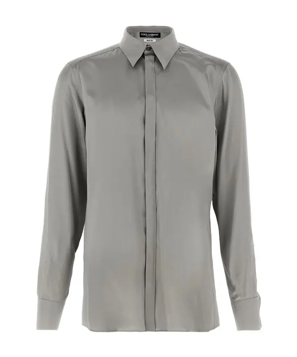 Dolce & Gabbana Dolce Gabbana Curved Hem Satin Shirt - Grey