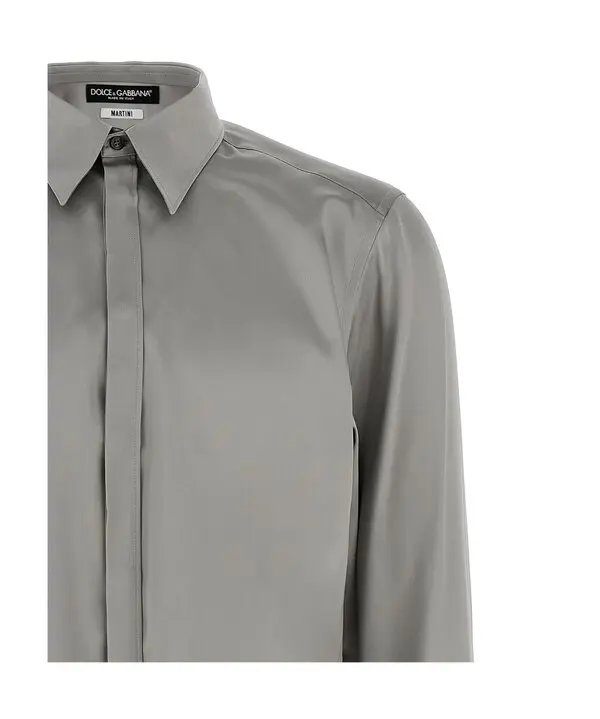 Dolce & Gabbana Dolce Gabbana Curved Hem Satin Shirt - Grey