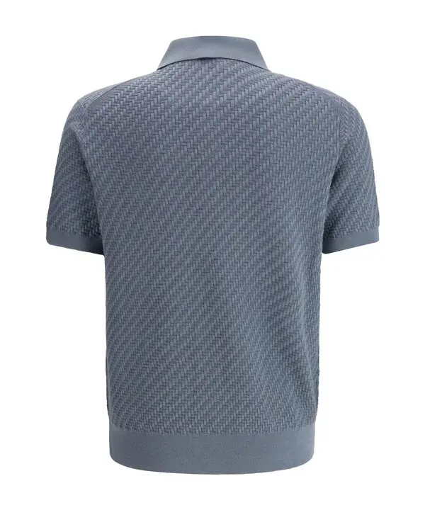 Brioni Woven Pattern Knitted Polo Shirt - Light Blue