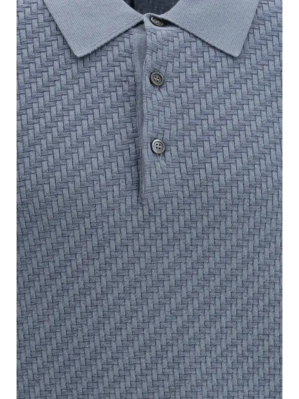 Brioni Woven Pattern Knitted Polo Shirt - Light Blue