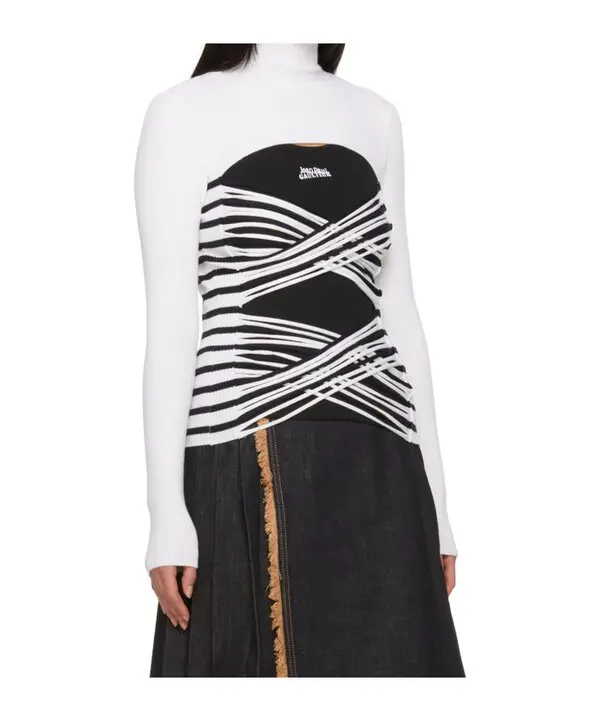 JEAN PAUL GAULTIER Striped Ribbed Turtleneck Top