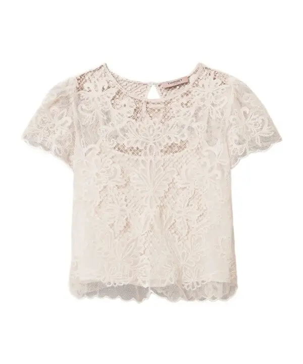 TWINSET Lace Short Sleeve Top - White