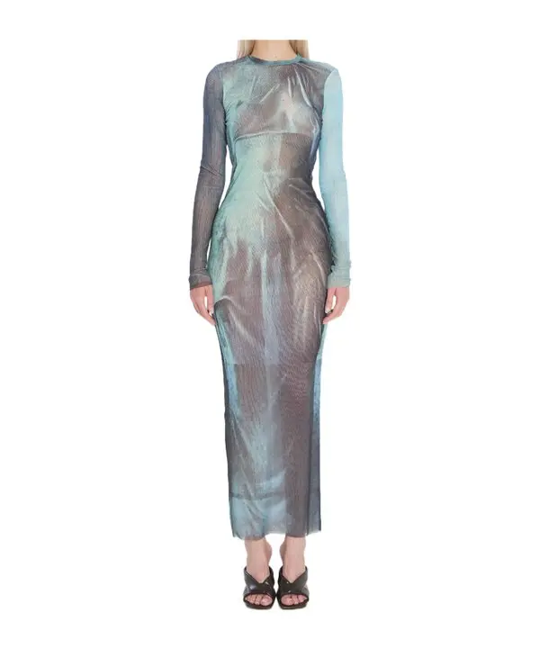 JEAN PAUL GAULTIER Water-print Long-sleeve Maxi Dress - Gray