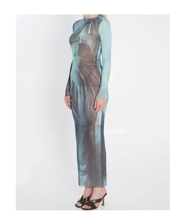 JEAN PAUL GAULTIER Water-print Long-sleeve Maxi Dress - Gray