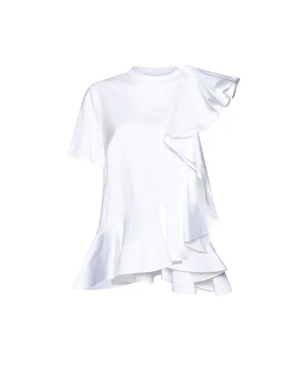 Alexander McQueen Asymmetrical Ruffle Crewneck Top - White