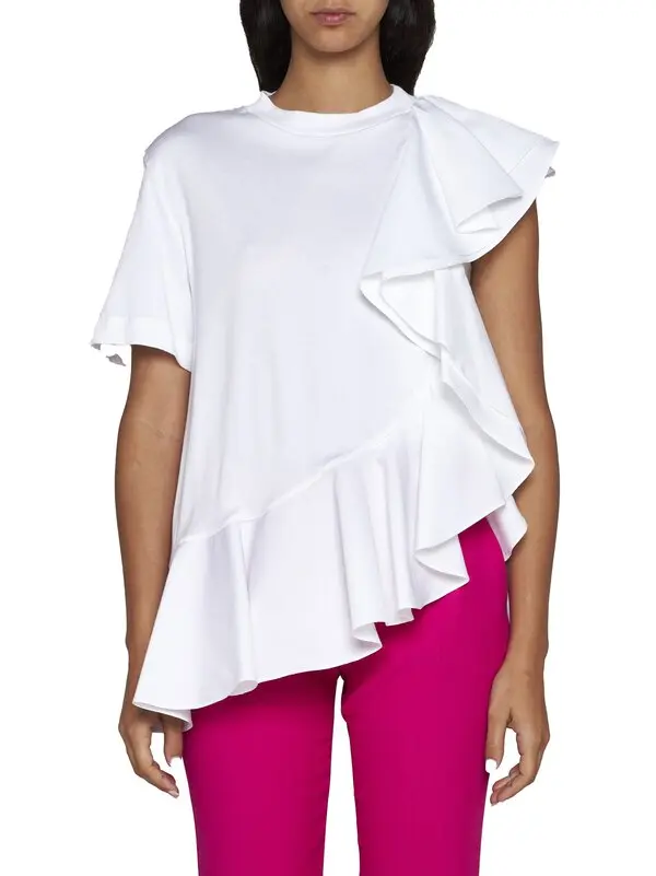 Alexander McQueen Asymmetrical Ruffle Crewneck Top - White