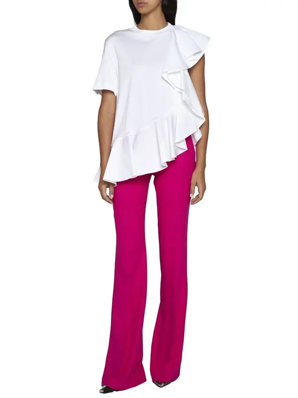 Alexander McQueen Asymmetrical Ruffle Crewneck Top - White