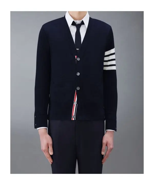 Thom Browne 4-bar V-neck Knitted Cardigan