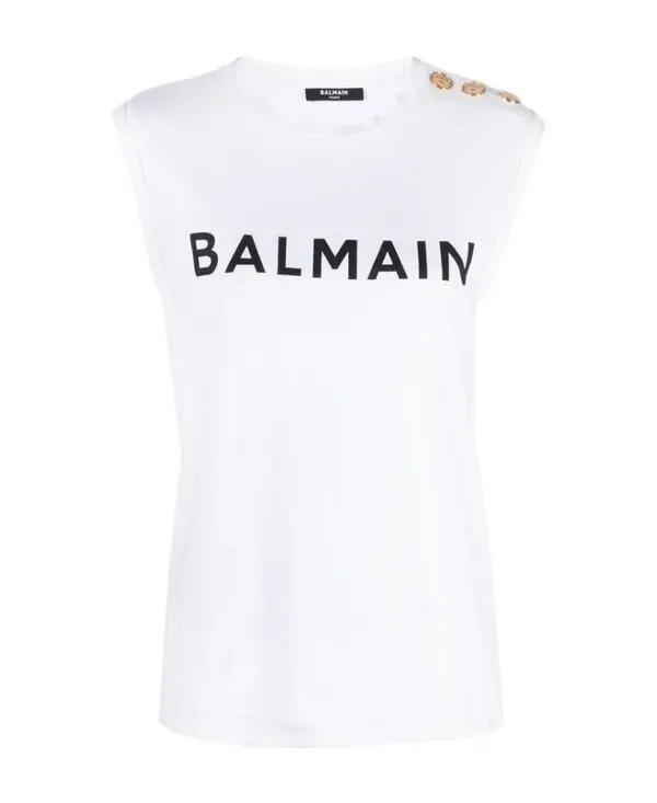 Balmain Logo Print Sleeveless T-shirt