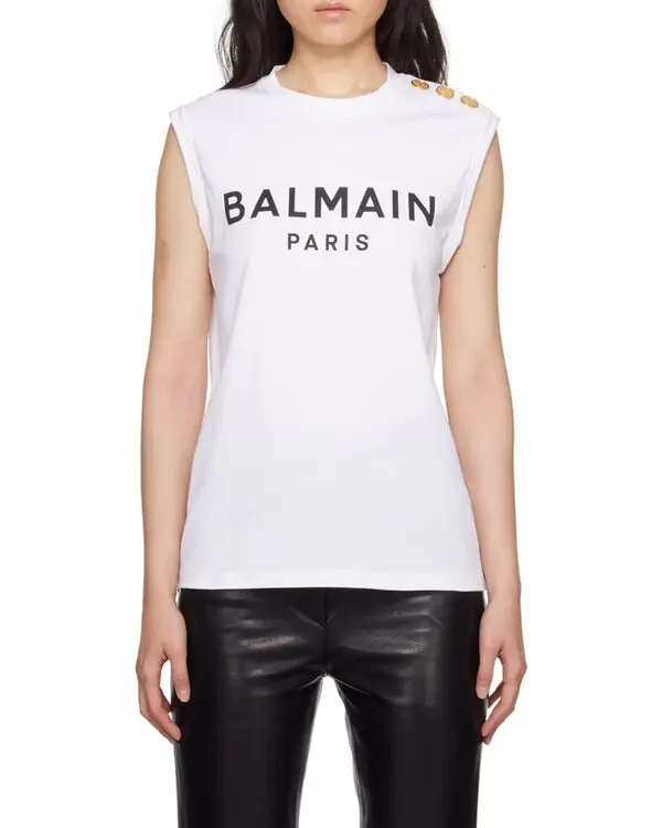 Balmain Logo Print Sleeveless T-shirt