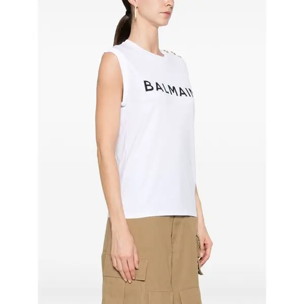 Balmain Logo Print Sleeveless T-shirt