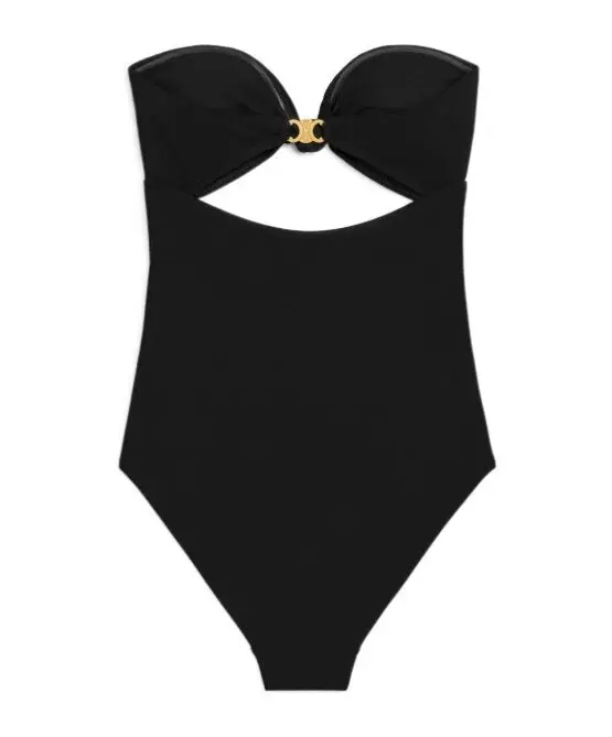 Celine Triomphe Swimsuit With Bows In Matte Jersey