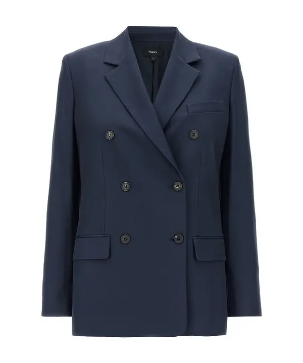 Theory Double-breasted Straight Hem Blazer - Black