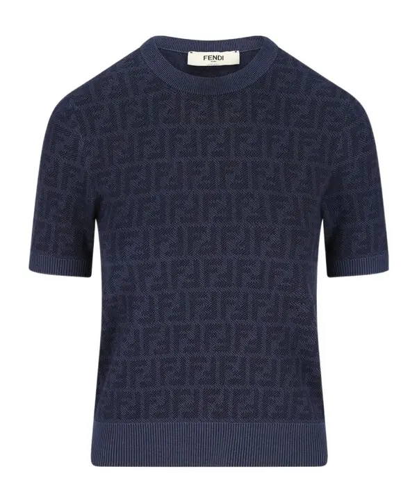 Fendi Ff Jacquard Short Sleeve Crewneck Jumper - Black