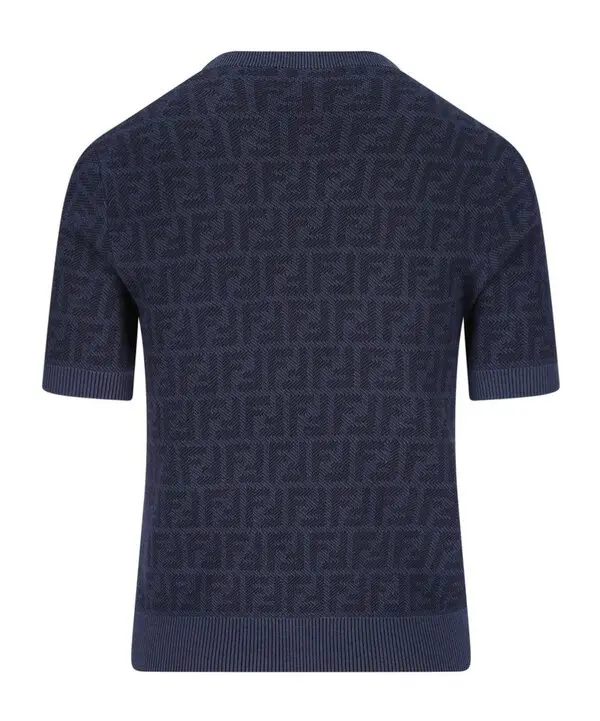 Fendi Ff Jacquard Short Sleeve Crewneck Jumper - Black