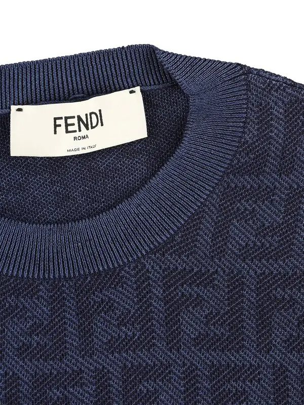 Fendi Ff Jacquard Short Sleeve Crewneck Jumper - Black