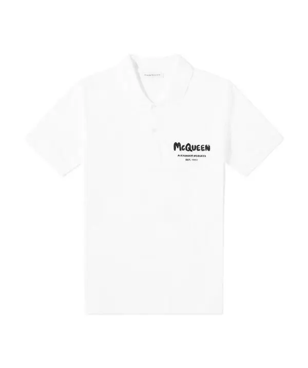 Alexander McQueen Graffiti Logo Printed Polo Shirt - White