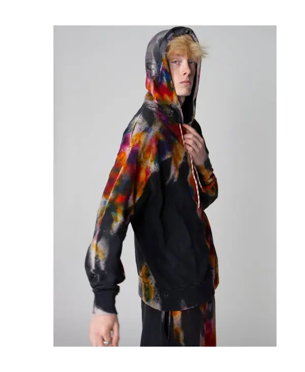 Aries Spray-paint Drawstring Hoodie With Rhinestone Embellishment
