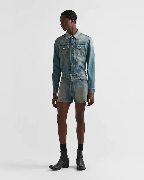 Prada Enamelled Tag Detailed Denim Jacket - Light Blue
