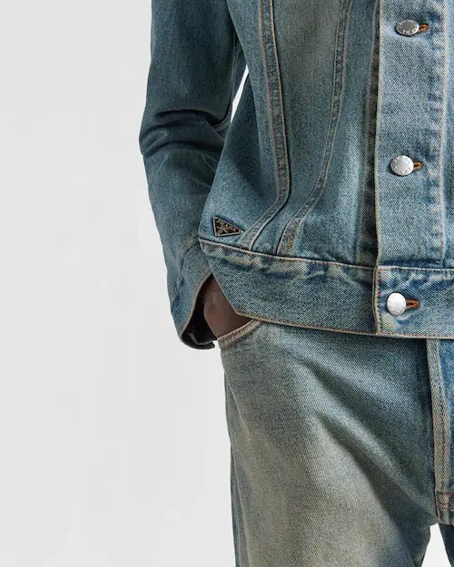 Prada Enamelled Tag Detailed Denim Jacket - Light Blue