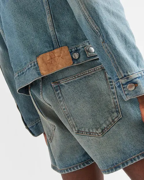 Prada Enamelled Tag Detailed Denim Jacket - Light Blue