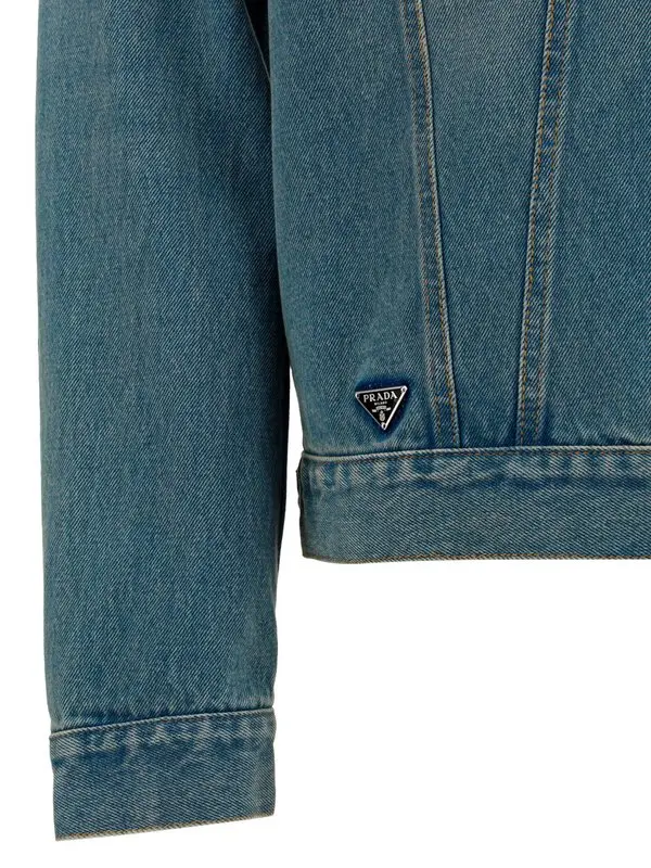 Prada Enamelled Tag Detailed Denim Jacket