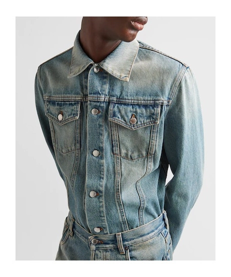 Prada Enamelled Tag Detailed Denim Jacket