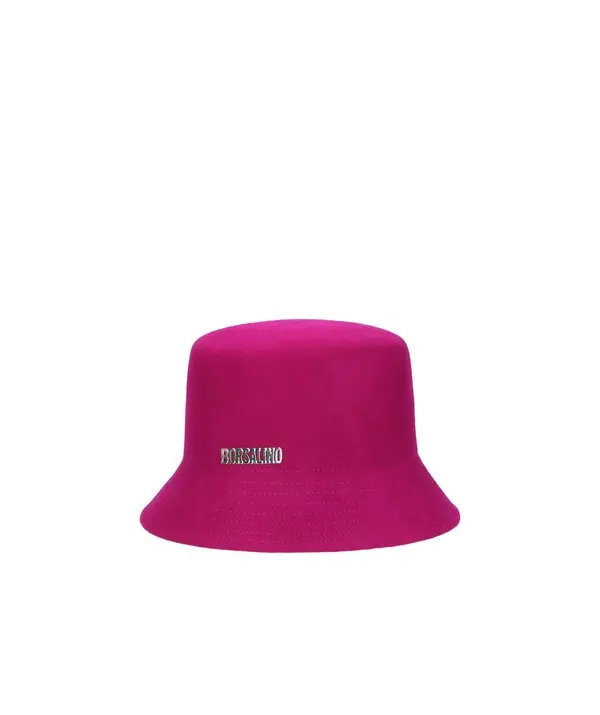 Borsalino Knitted Bucket Hat With Logo Plaque - Purple-red
