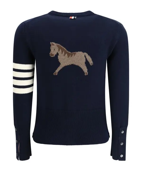 Thom Browne 4-bar Knitted Cardigan With Dog Embroidery