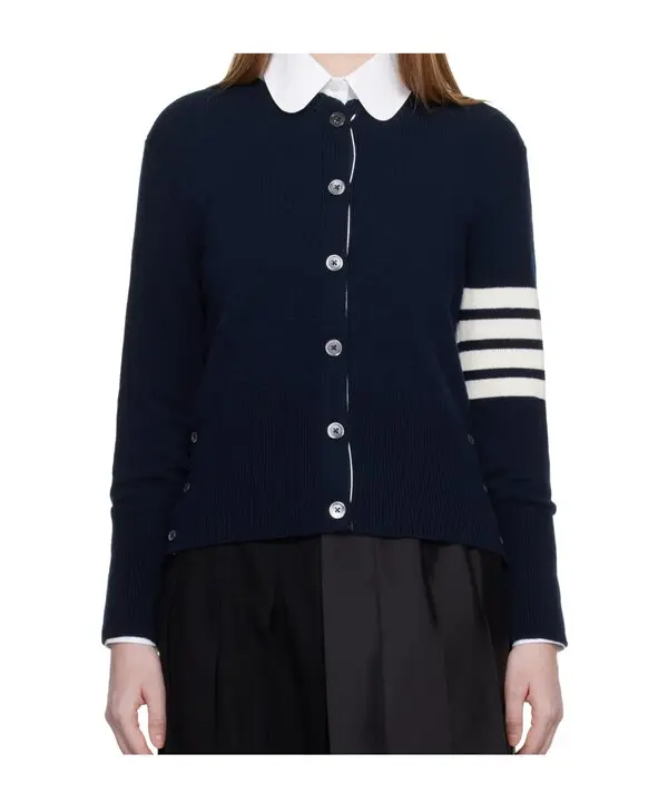 Thom Browne 4-bar Knitted Cardigan With Dog Embroidery