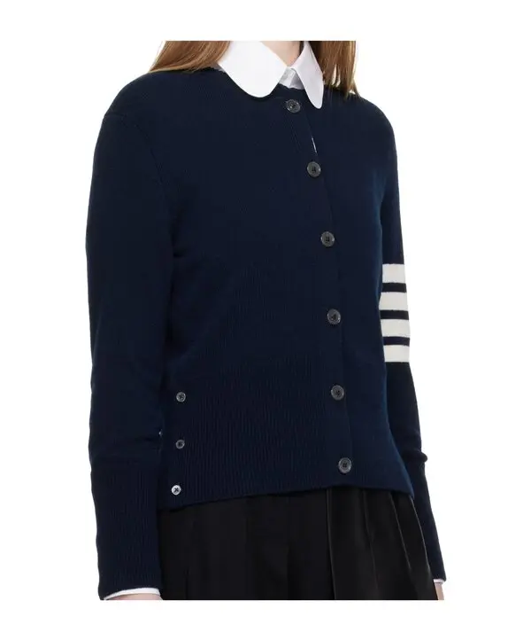 Thom Browne 4-bar Knitted Cardigan With Dog Embroidery
