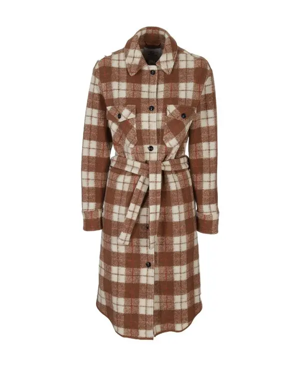 Woolrich Gentry Belted Checked Coat - Brown