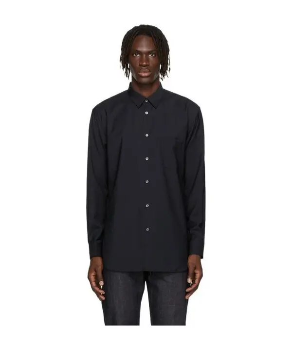 Comme Des Garçons Navy Blue Logo Shirt - Black