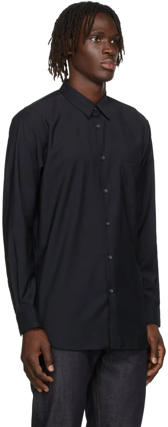 Comme Des Garçons Navy Blue Logo Shirt - Black