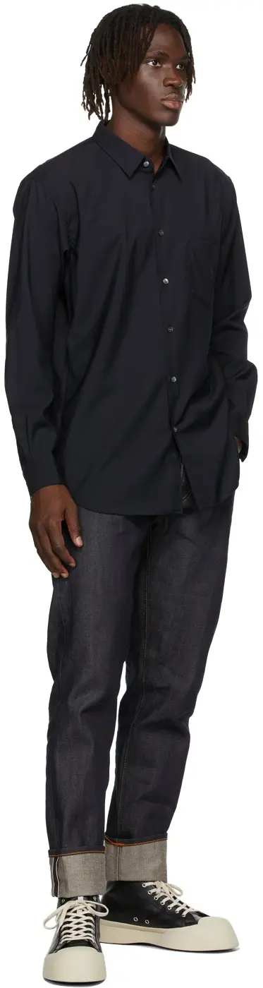 Comme Des Garçons Navy Blue Logo Shirt - Black