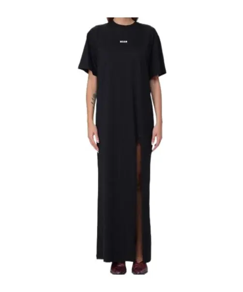 MSGM Logo Print Cotton Maxi Dress