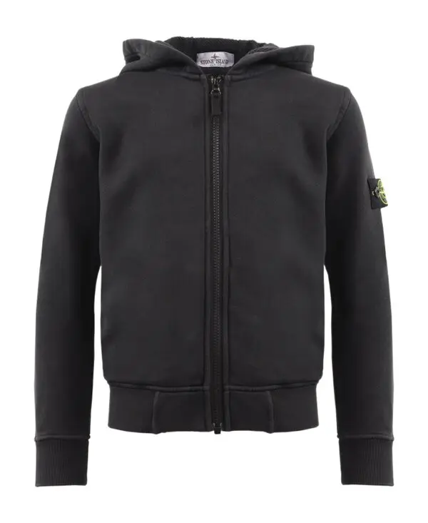Stone Island Hooded Zip-up Sweater - Black