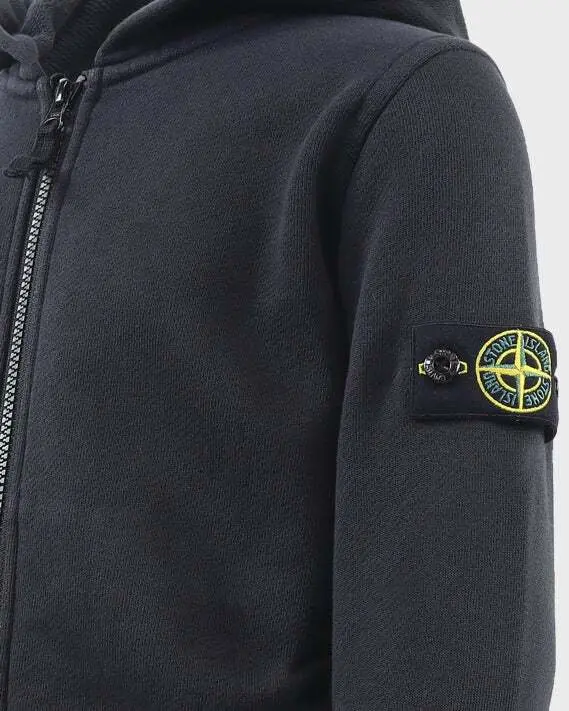 Stone Island Hooded Zip-up Sweater - Black