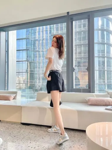 Alexander Wang Logo Waistband Pinstriped Shorts