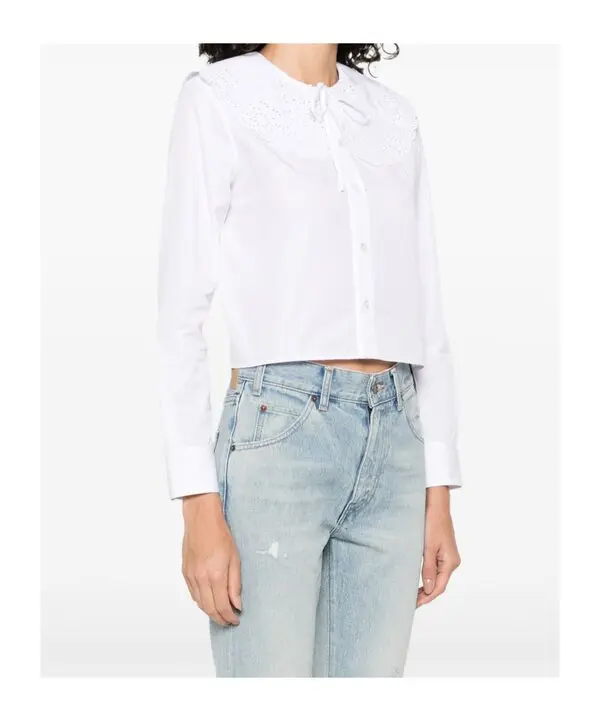 Celine Cropped Romy Shirt In Cotton Poplin With Lace Details