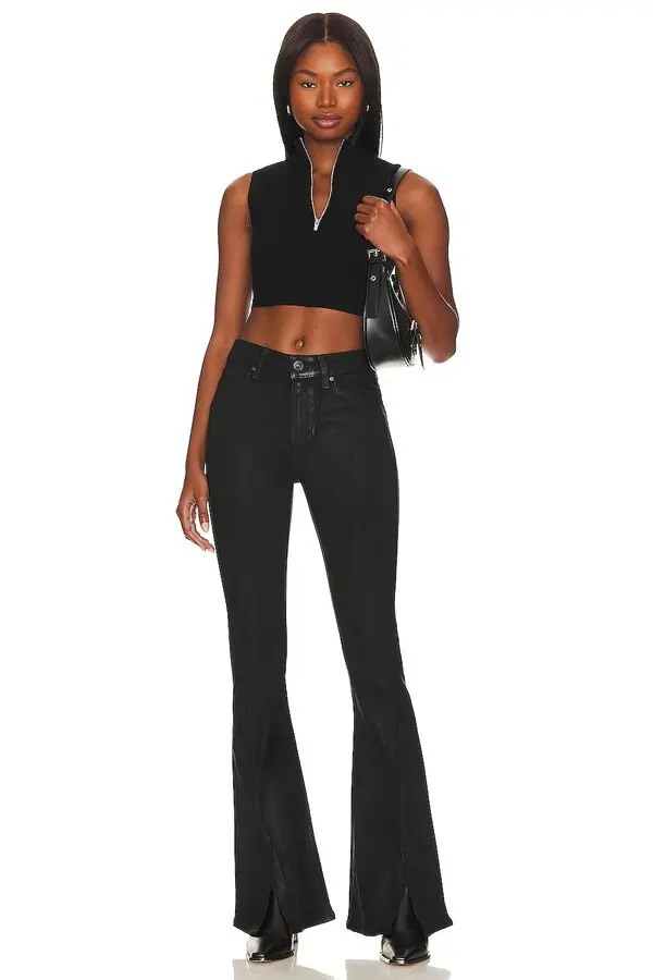 Paige Lou Lou Horn Denim Flare Pants With Split Hem