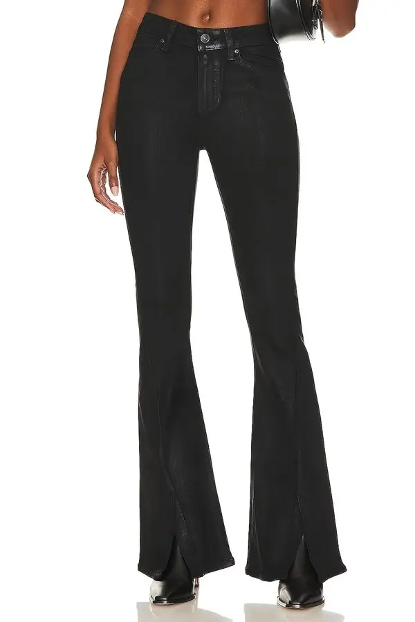 Paige Lou Lou Horn Denim Flare Pants With Split Hem