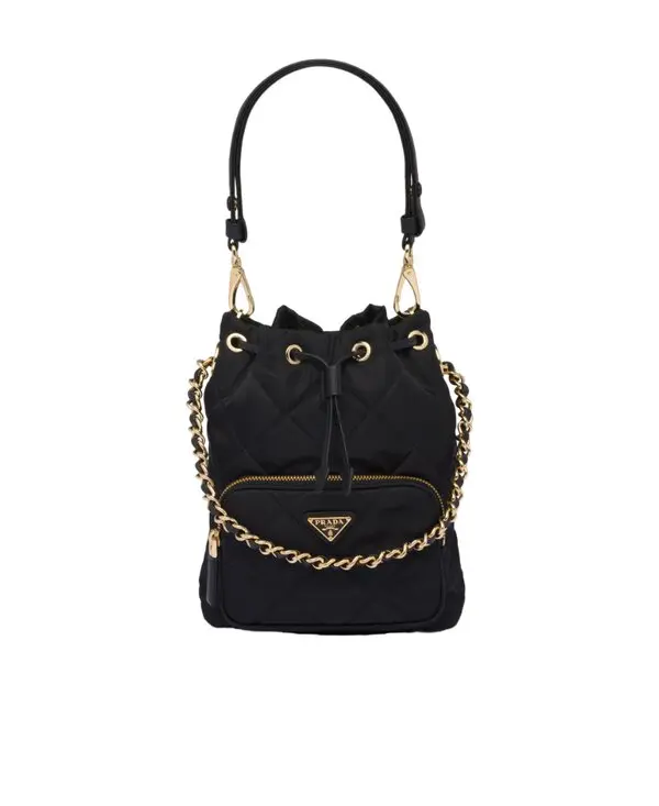 Prada Quilted Chain-linked Bucket Bag - Black